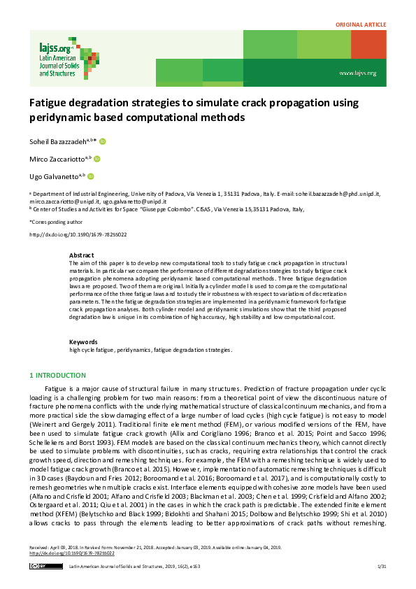 (PDF) Fatigue degradation strategies to simulate crack propagation using peridynamic based ...