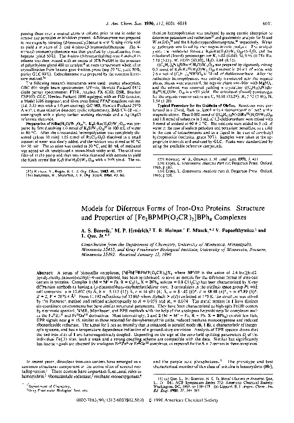 (PDF) Models for diferrous forms of iron-oxo proteins. Structure and ...