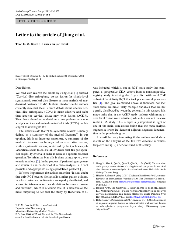 (PDF) Letter to the article of Jiang et al