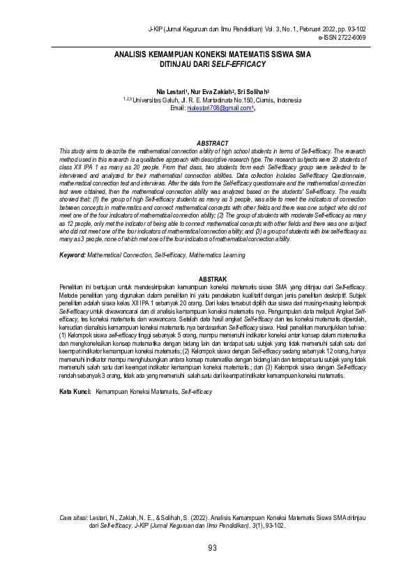 (PDF) Analisis Kemampuan Koneksi Matematis Siswa Sma Ditinjau Dari Self ...