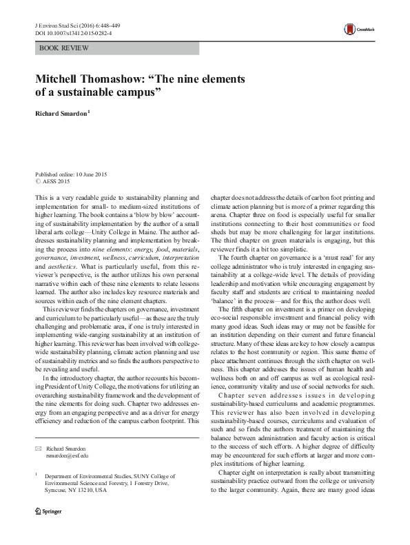 (PDF) Mitchell Thomashow: “The nine elements of a sustainable campus”