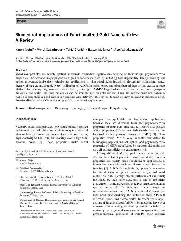 (PDF) Biomedical Applications of Functionalized Gold Nanoparticles: A ...