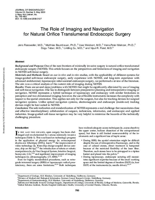 (PDF) The Role of Imaging and Navigation for Natural Orifice ...