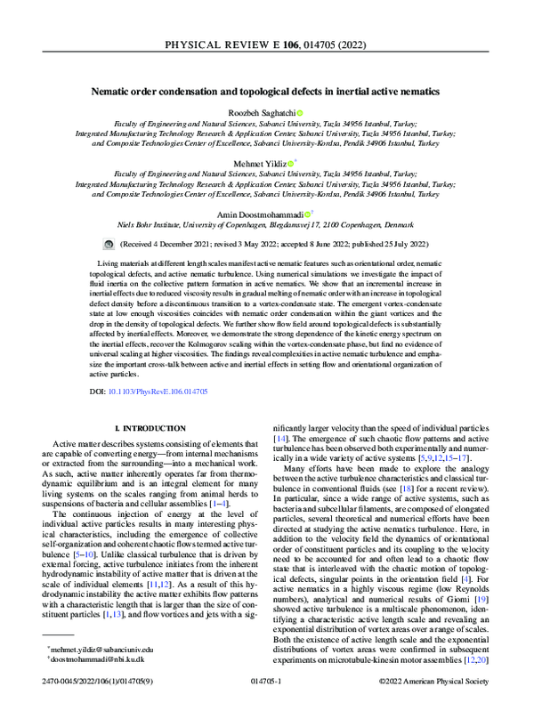 (PDF) Nematic order condensation and topological defects in inertial active nematics