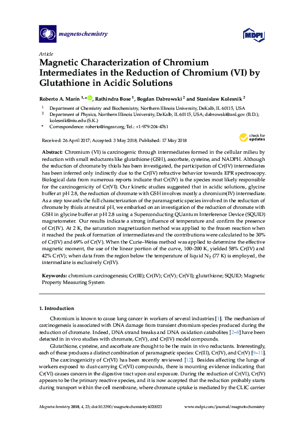 (PDF) Magnetic Characterization of Chromium Intermediates in the ...