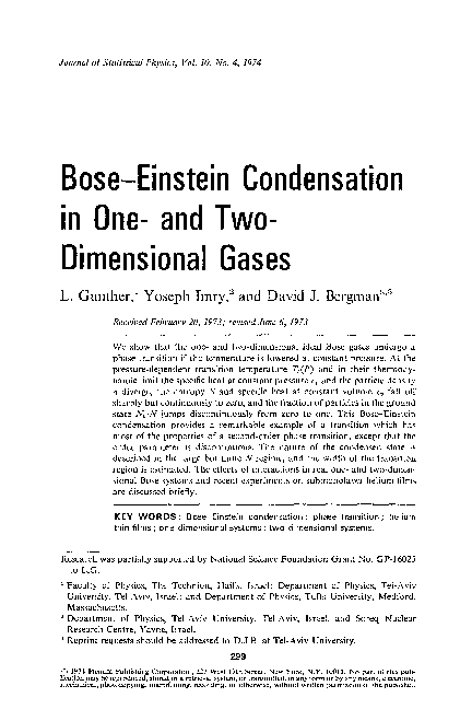 (PDF) Bose-Einstein condensation in one- and two-dimensional gases