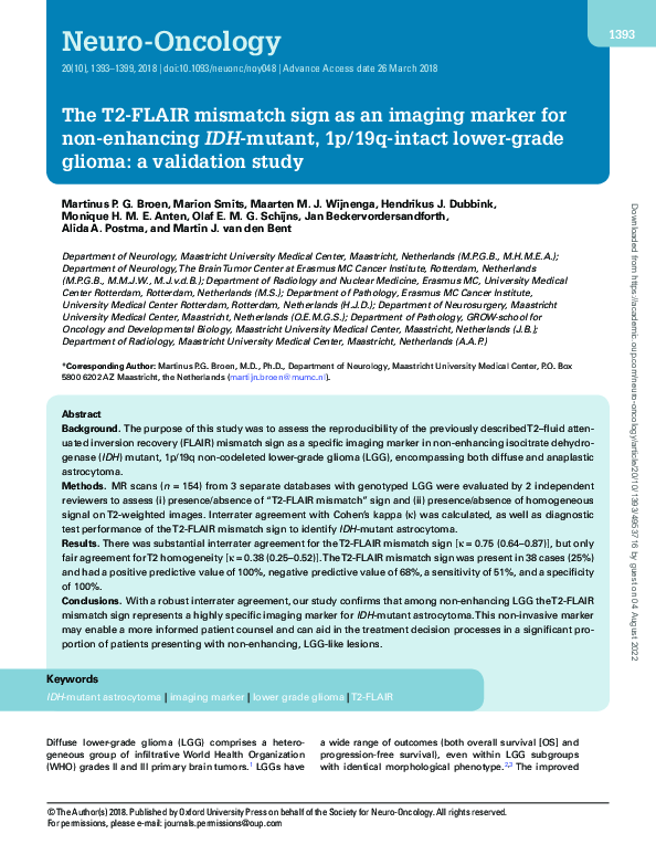 (PDF) The T2-FLAIR mismatch sign as an imaging marker for non-enhancing ...