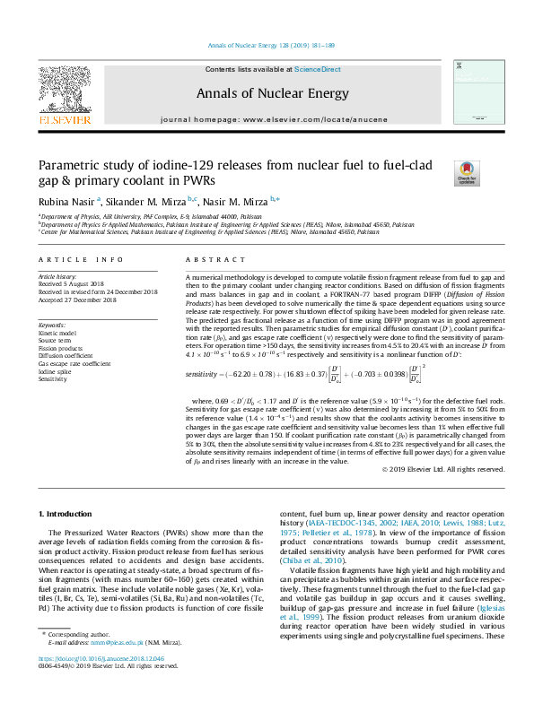 (PDF) Parametric study of iodine-129 releases from nuclear fuel to fuel ...