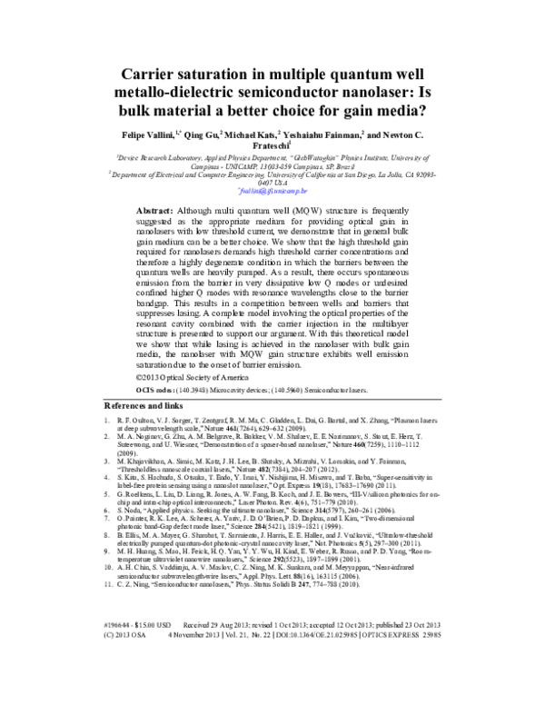 (PDF) Carrier saturation in multiple quantum well metallo-dielectric ...