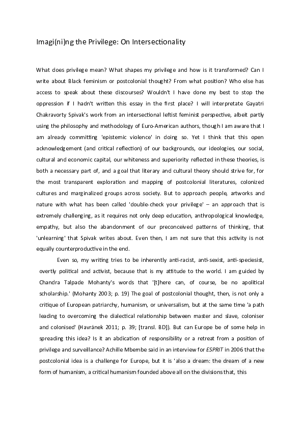 (DOC) Imagi(ni)ng the Privilege: On Intersectionality