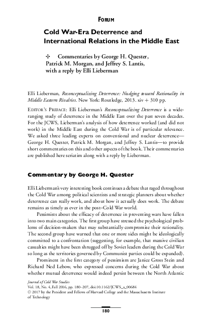 (PDF) Cold War-Era Deterrence and International Relations in the Middle ...