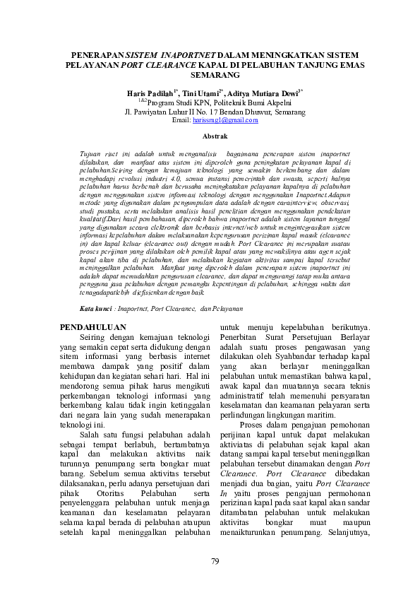 (PDF) Penerapan Sistem Inaportnet Dalam Meningkatkan Sistem Pelayanan Port Clearance Kapal DI ...