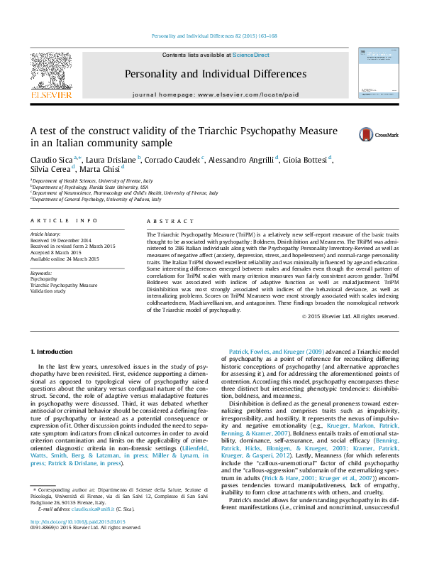 (PDF) A test of the construct validity of the Triarchic Psychopathy ...