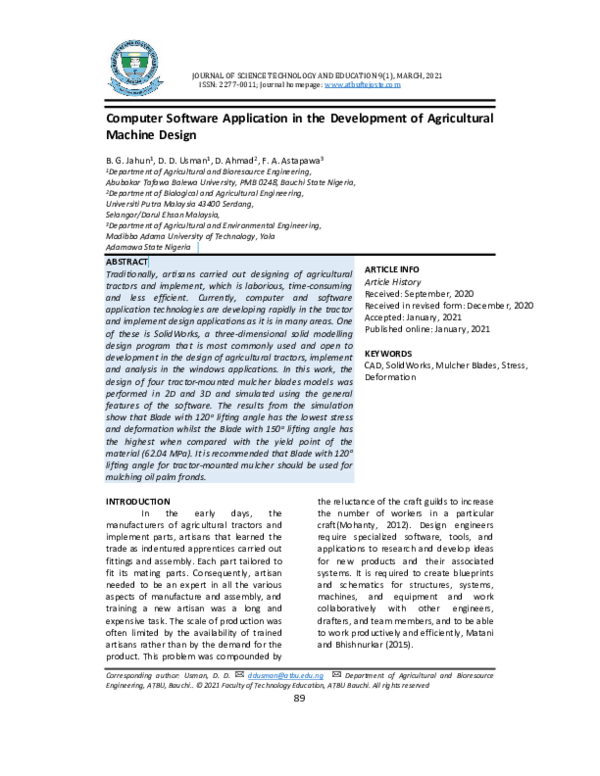 (PDF) Computer Software Application in the Development of Agricultural Machine Design