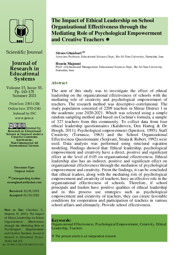 (PDF) The Impact of Ethical Leadership on School Organizational Effectiveness through the ...