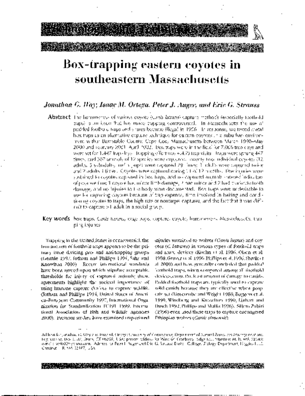 (PDF) Box-trapping eastern coyotes in southeastern Massachusetts | Eric ...
