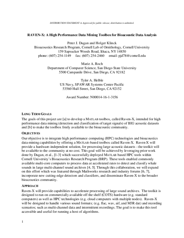 (PDF) RAVEN X High Performance Data Mining Toolbox for Bioacoustic Data Analysis
