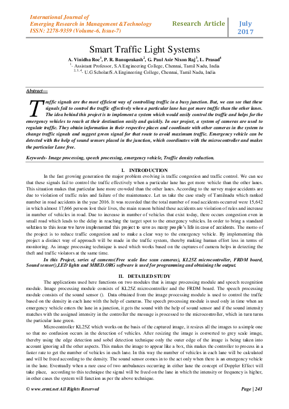 Pdf Smart Traffic Light Systems Nixon Raj