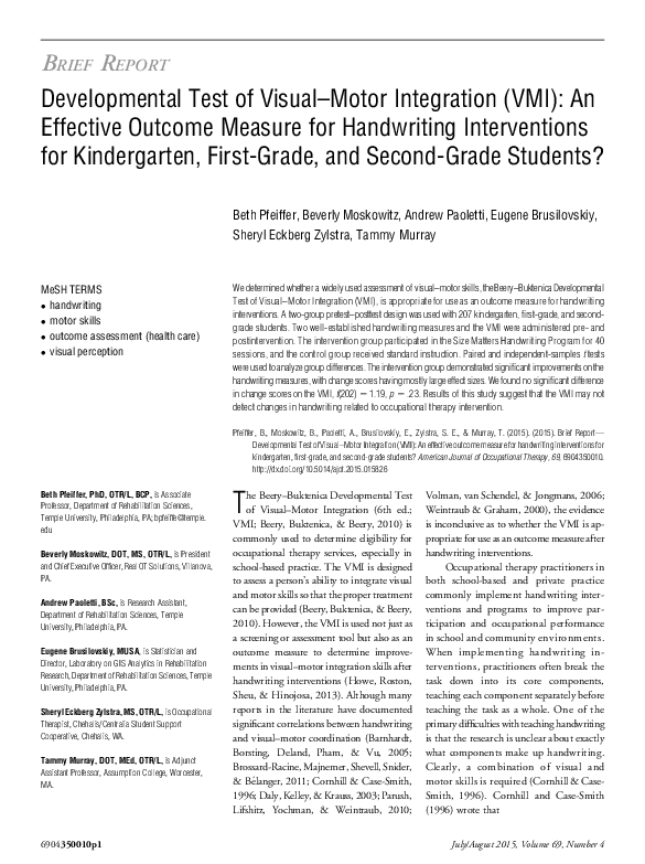 (PDF) Developmental Test of Visual-Motor Integration and the Goodenough ...