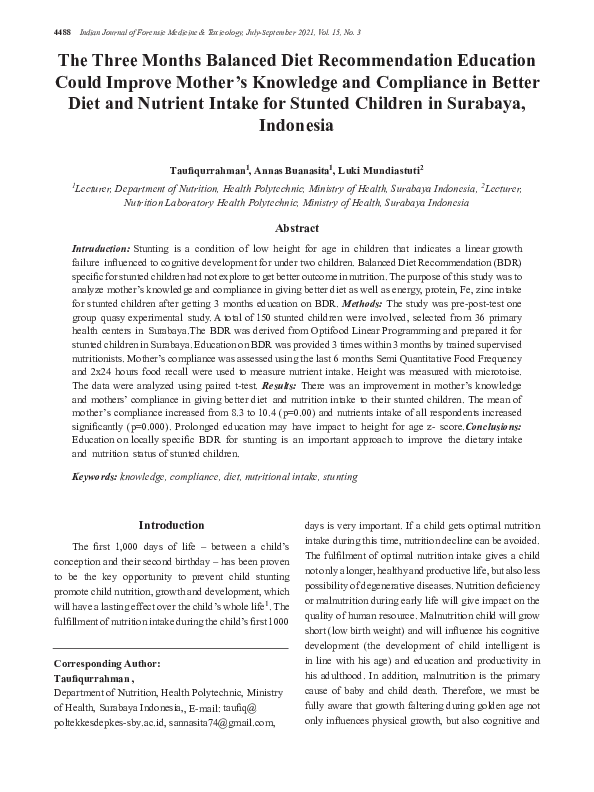 (PDF) The Three Months Balanced Diet Recommendation Education Could ...