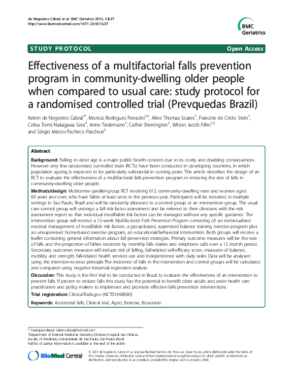 (PDF) Effectiveness of a multifactorial falls prevention program in ...