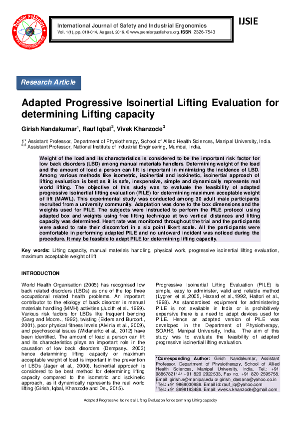 (PDF) Adapted Progressive Isoinertial Lifting Evaluation for ...