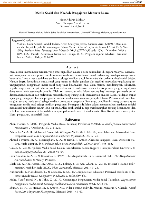 (PDF) Media Sosial dan Kaedah Pengajaran Menurut Islam