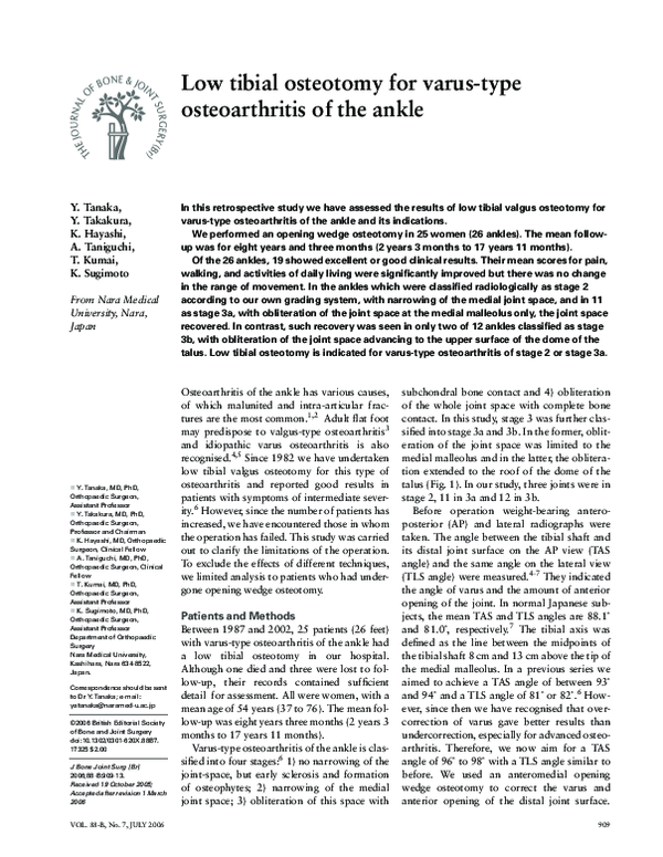 (PDF) Low tibial osteotomy for varus-type osteoarthritis of the ankle