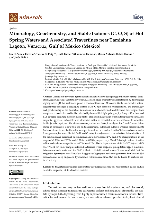 (PDF) Mineralogy, Geochemistry, and Stable Isotopes (C, O, S) of Hot Spring Waters and ...