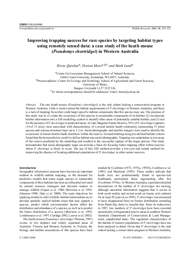 (PDF) Improving trapping success for rare species by targeting habitat ...