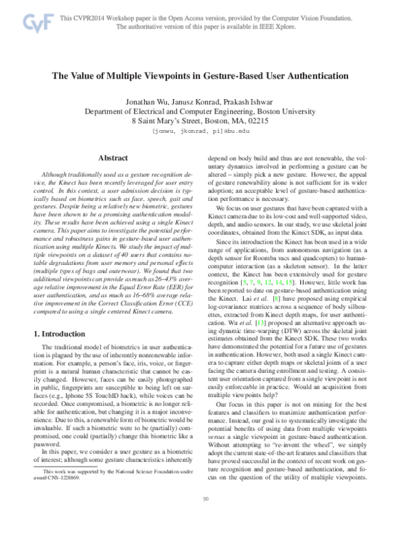 (PDF) The Value of Multiple Viewpoints in Gesture-Based User Authentication