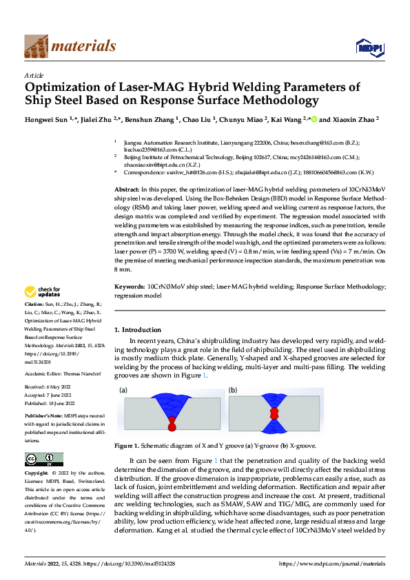 (PDF) Optimization of Laser-MAG Hybrid Welding Parameters of Ship Steel Based on Response ...