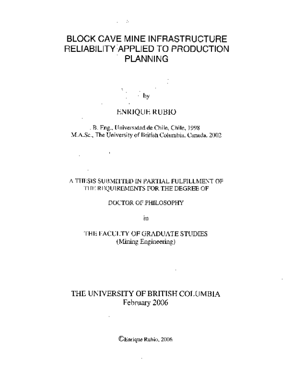 (PDF) Block cave mine infrastructure reliability applied to production planning