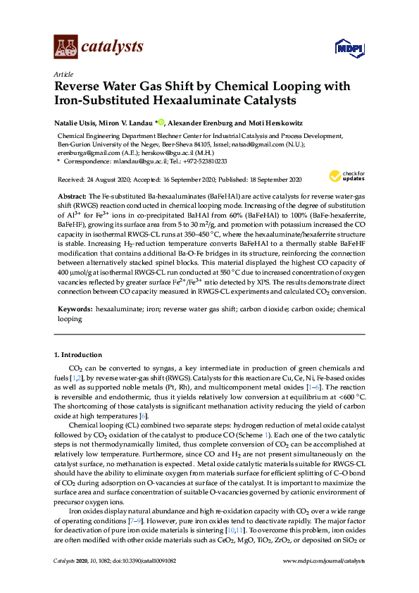 (PDF) Reverse Water Gas Shift by Chemical Looping with Iron-Substituted ...