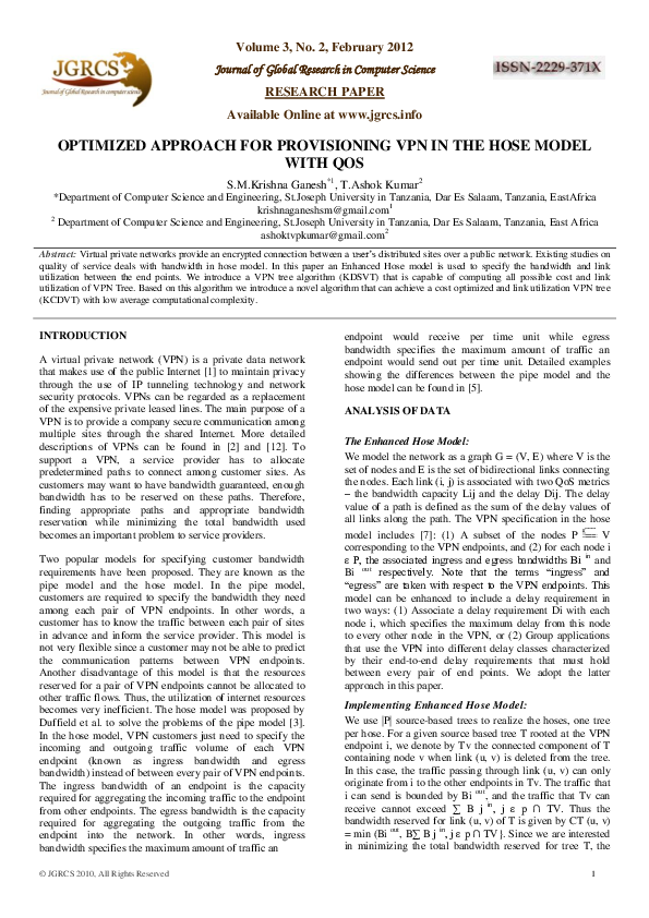 (PDF) Optimized Approach for Provisioning VPN in the Hose Model with Qos