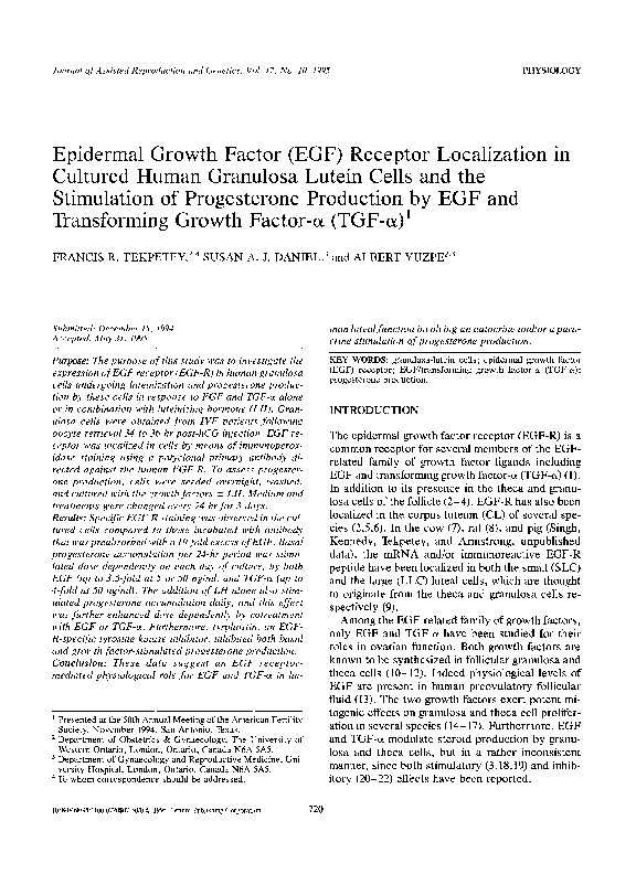 (PDF) Epidermal growth factor (EGF) receptor localization in cultured human granulosa lutein ...