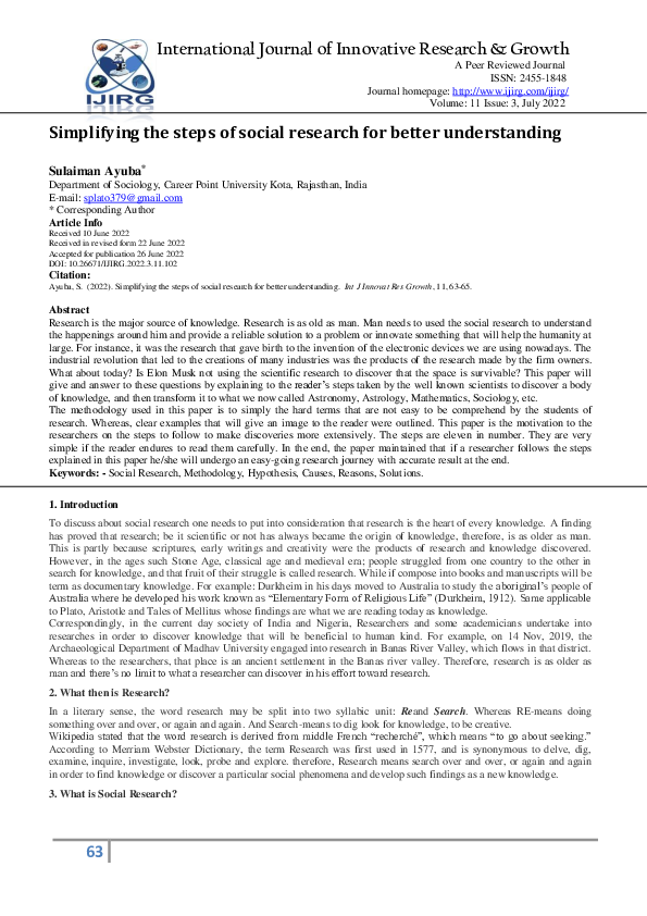 (PDF) Simplifying the steps of social research for better understanding