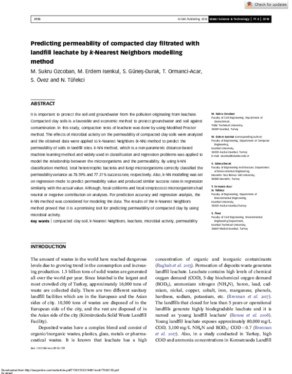 (PDF) Predicting permeability of compacted clay filtrated with landfill ...