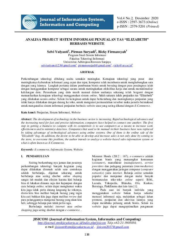 (PDF) Analisa Project Sistem Informasi Penjualan Tas "Elizabeth ...