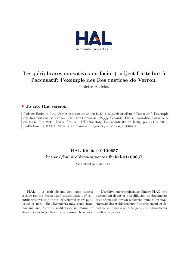 (PDF) Les périphrases causatives en facio + adjectif attribut à l ...