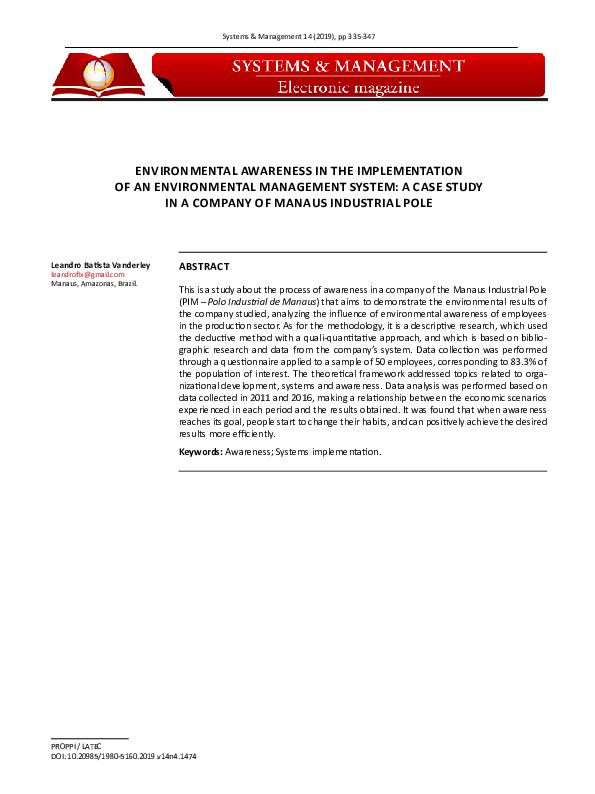 (PDF) Environmental Awareness in the Implementation of an Environmental Management System: A ...