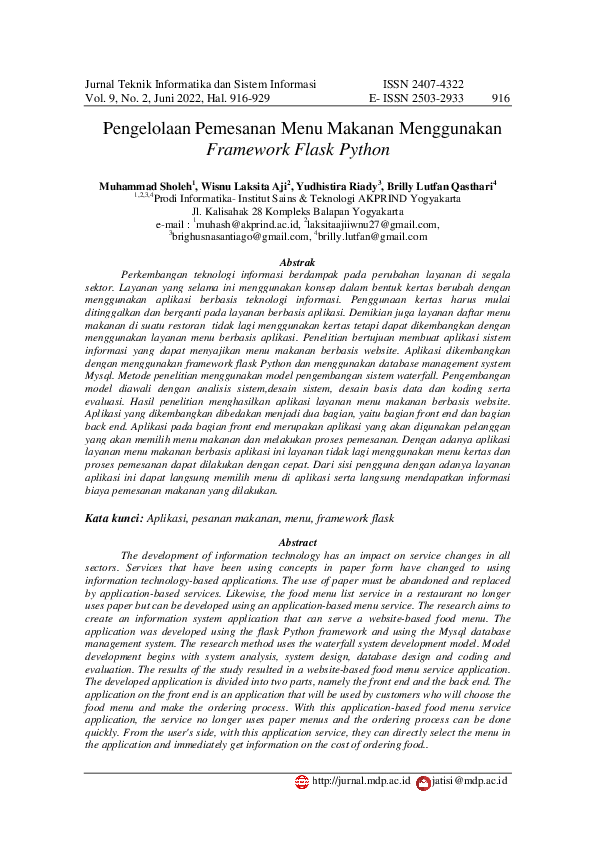 (PDF) Pengelolaan Pemesanan Menu Makanan Menggunakan Framework Flask ...