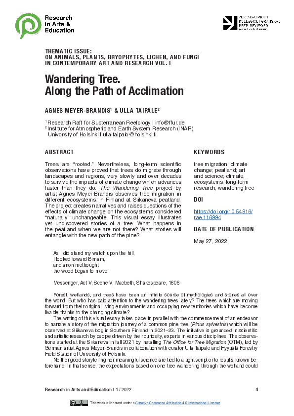(PDF) Wandering Tree. Along the Path of Acclimation