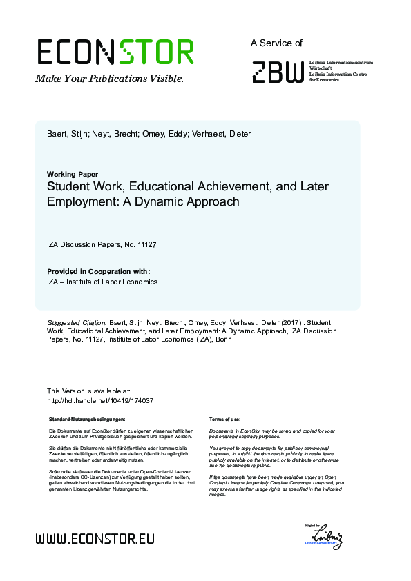 (PDF) Student Work, Educational Achievement, and Later Employment: A ...