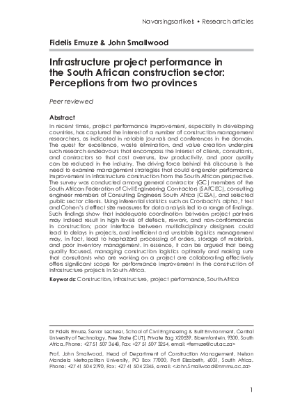 (PDF) Infrastructure project performance in the South African ...