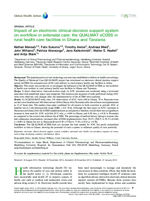 (PDF) Impact of an electronic clinical decision support system | Felix Sukums - Academia.edu