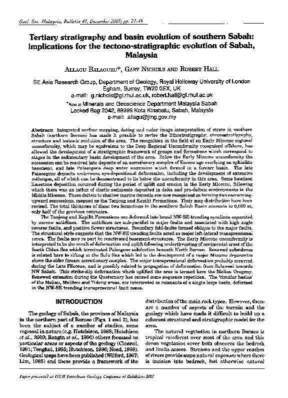 (PDF) Tertiary stratigraphy and basin evolution of southern Sabah ...