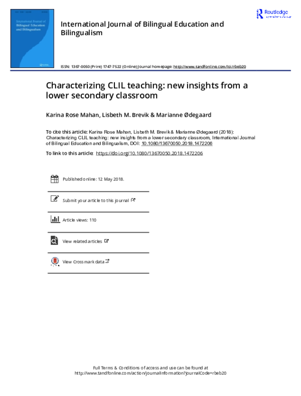 (PDF) Characterizing CLIL teaching: new insights from a lower secondary ...
