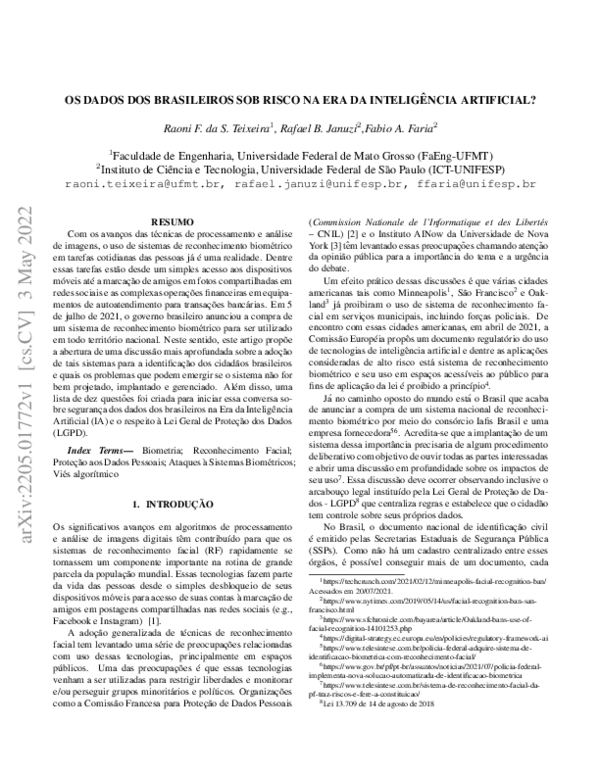 (PDF) Os Dados dos Brasileiros sob Risco na Era da Intelig\^encia Artificial? | Raoni Teixeira ...