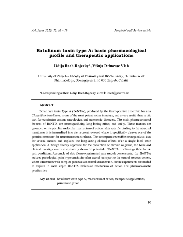 (PDF) Botulinum toxin type A: Basic pharmacological profile and therapeutic applications